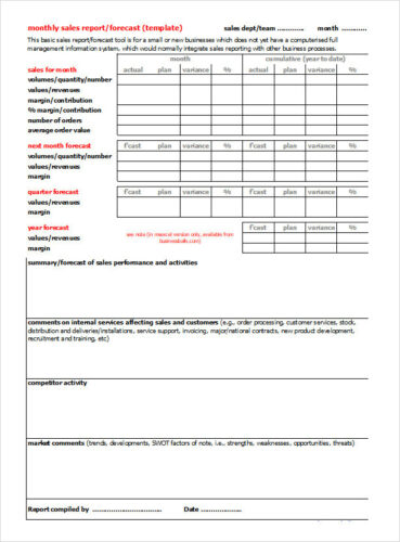 √ Printable Sales Call Report Template