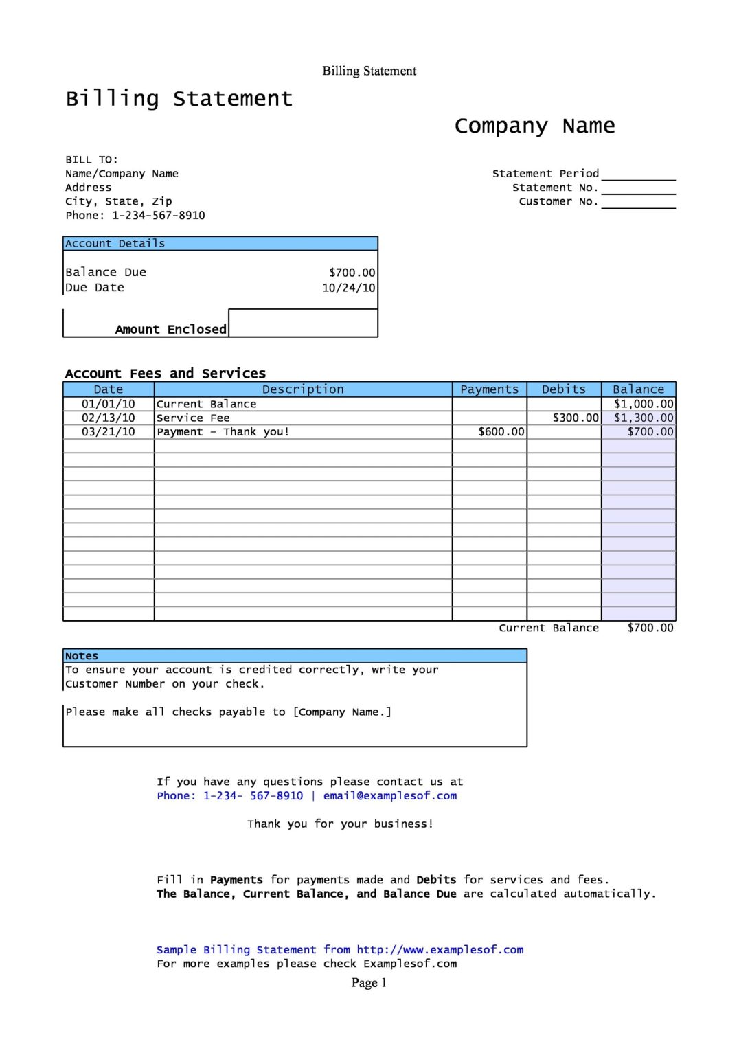 √ Monthly Statement of Account Template (Excel)
