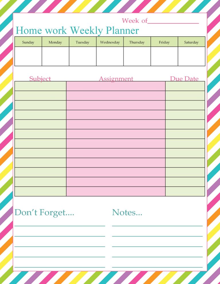 √ Monthly Study Reminder Planner Template