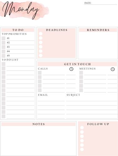 √ Monthly Study Reminder Planner Template