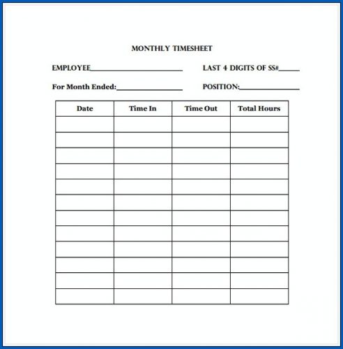 √ Free Printable Monthly Timesheet PDF