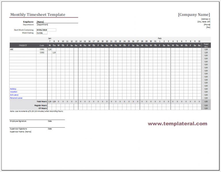 √ Free Printable Monthly Timesheet Template