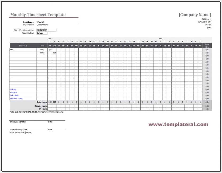 √ Free Printable Monthly Timesheet Template