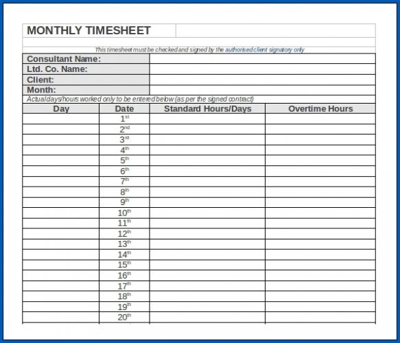 √ Free Printable Monthly Timesheet Template