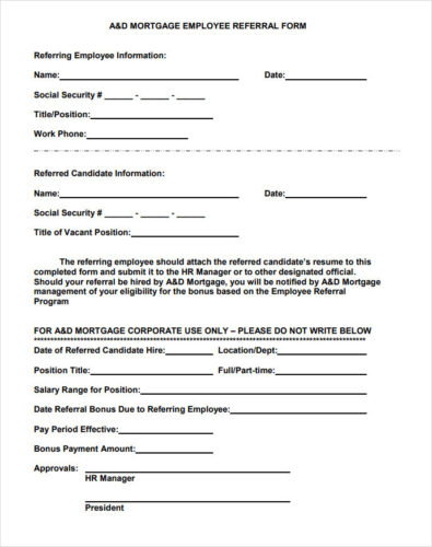 √ Free Printable Employee Referral Form Template