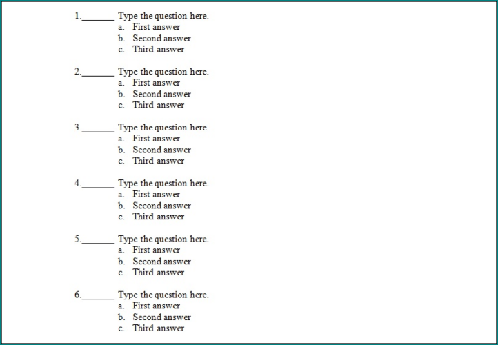 √ Multiple Choice Quiz Template (Word)