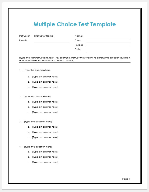  Free Editable Multiple Choice Test Template Templateral