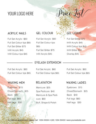√ Nail Salon Price List Template