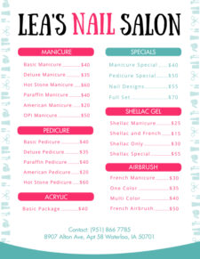 Nail Salon Price List Template Sample | Templateral