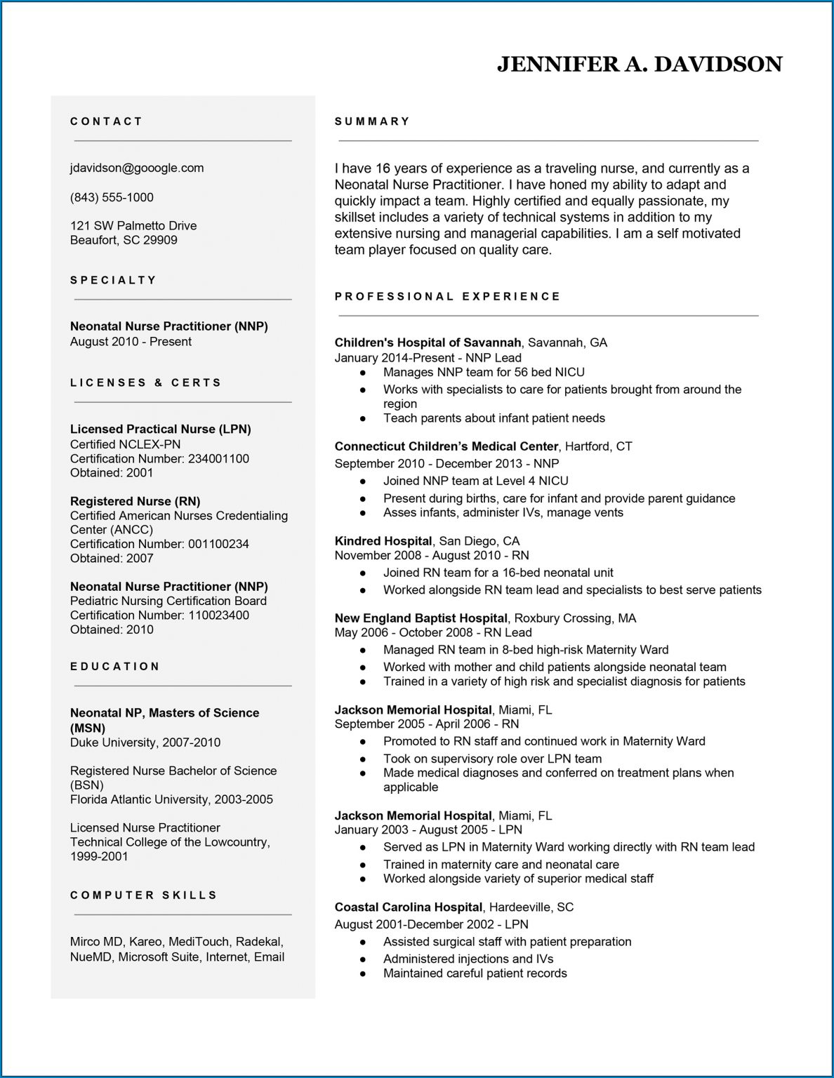 √ Free Printable Nursing Resume Template