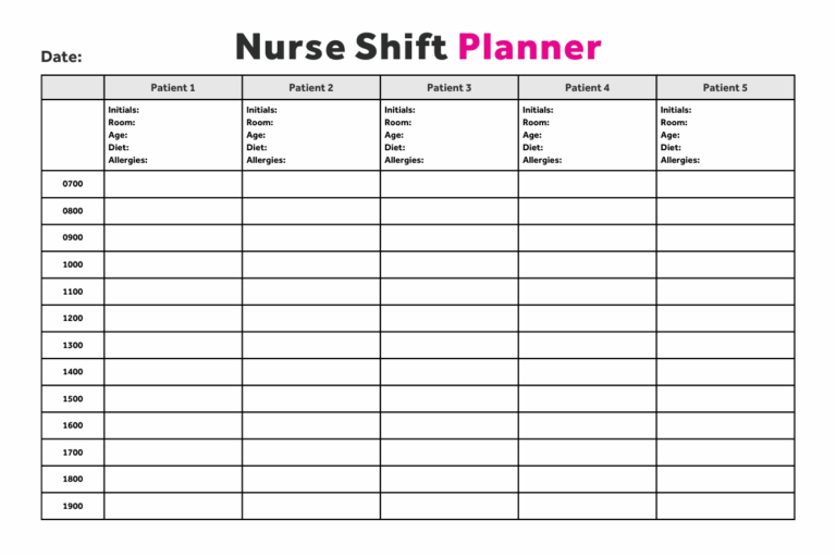 √ Free Printable Nursing Schedule Template