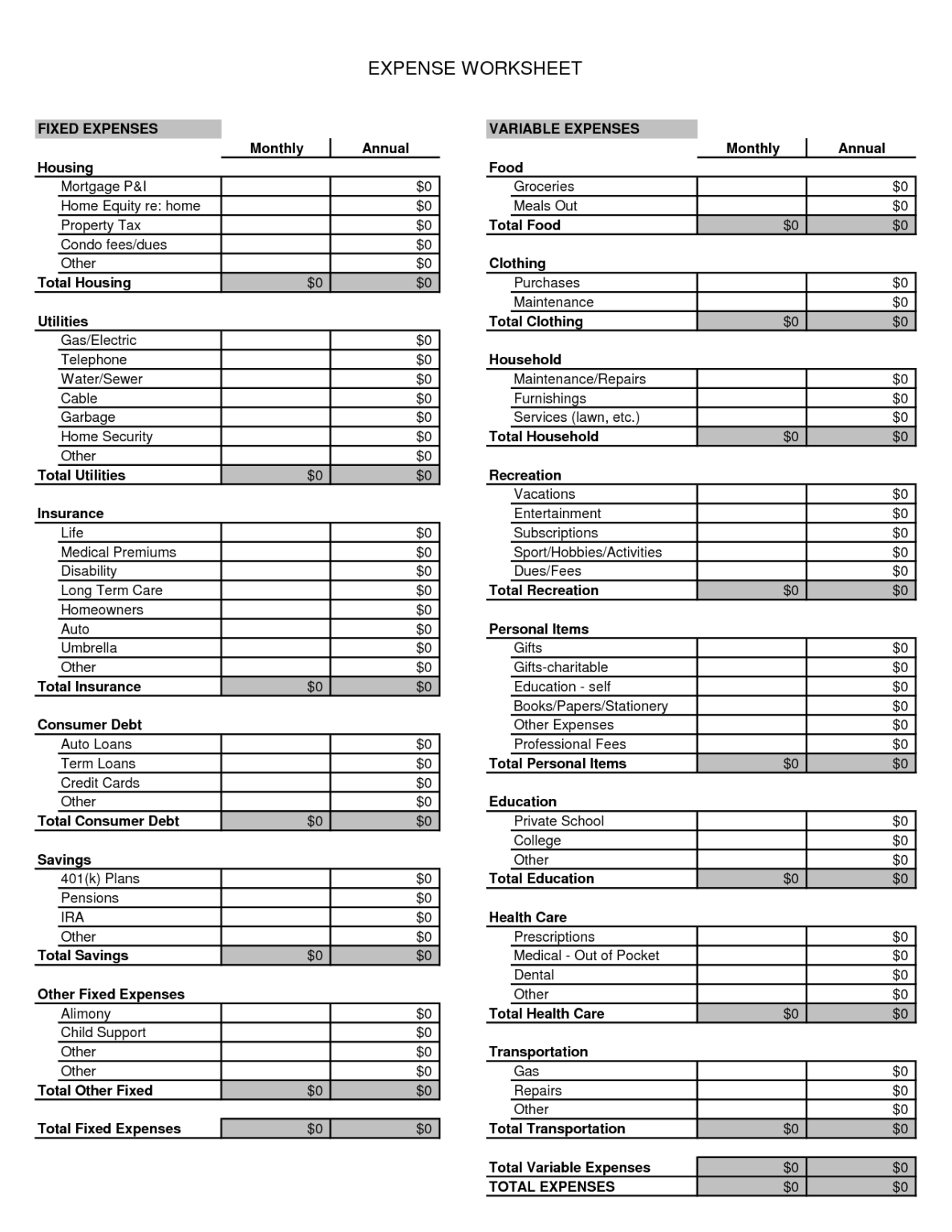 √ Office Commute Expense Worksheet Template