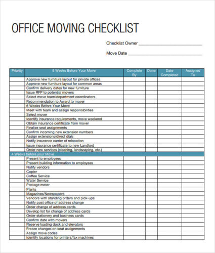 √ Printable Moving Checklist Template