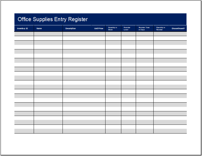 √ Office Supply Inventory List Template (Excel)