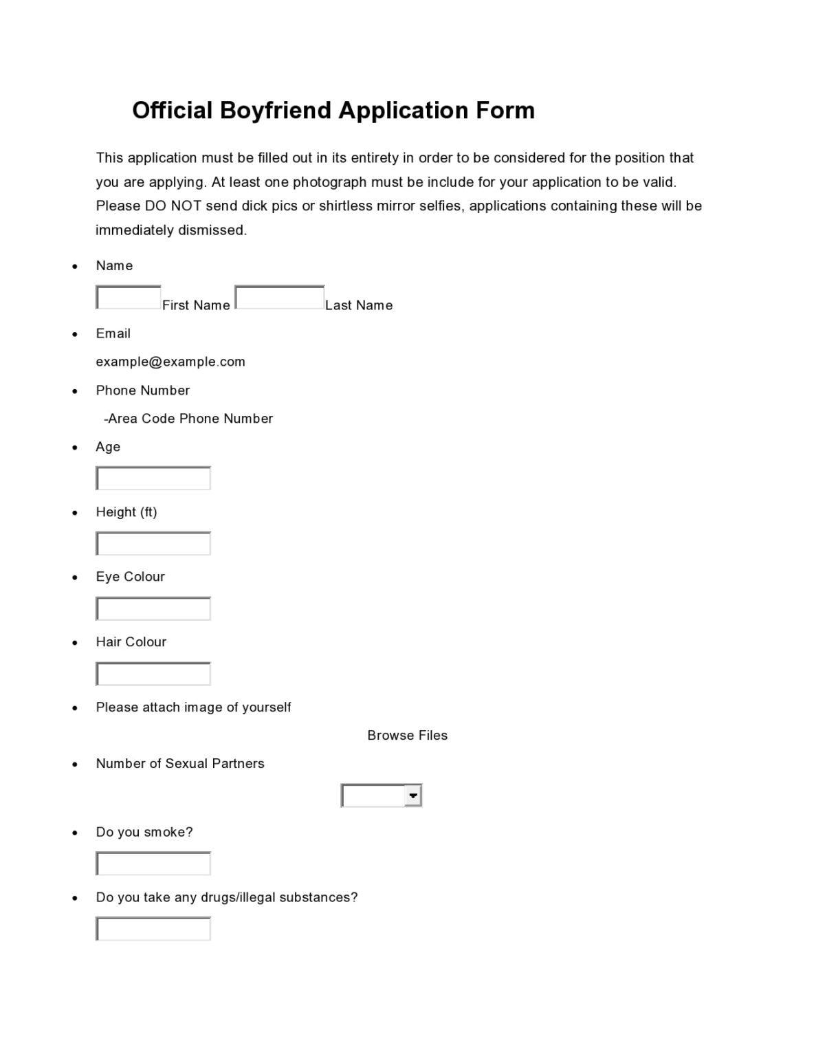 √ Printable Official Boyfriend Application Form