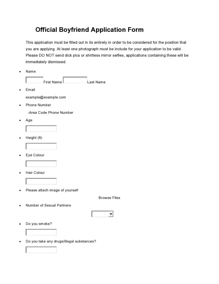 √ Printable Official Boyfriend Application Form