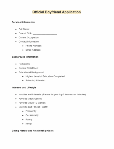 √ Printable Official Boyfriend Application Form