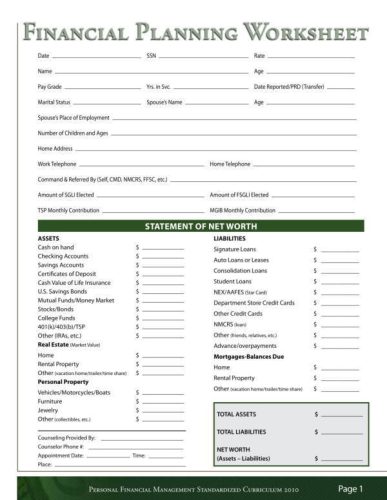 √ One-year Financial Planning Worksheet Template