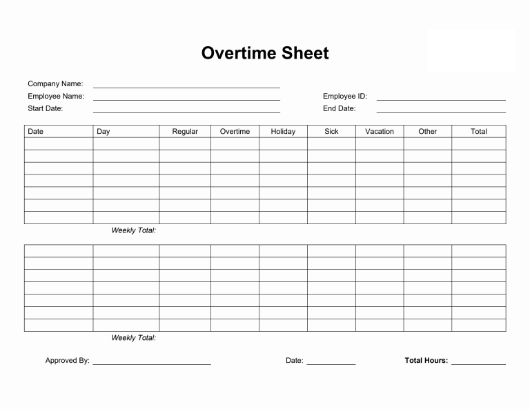 √ Overtime Hours Tracker Template