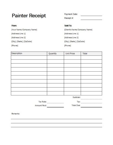 √ Free Printable Painter Receipt Template