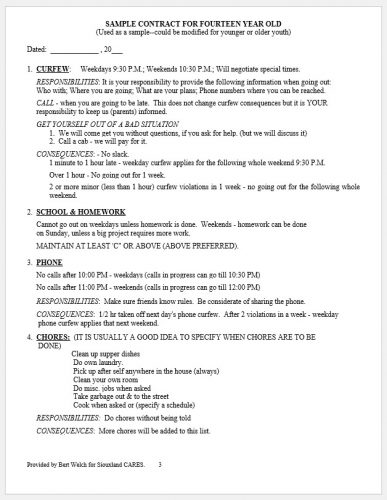 √ Free Printable Parent Child Contract Template