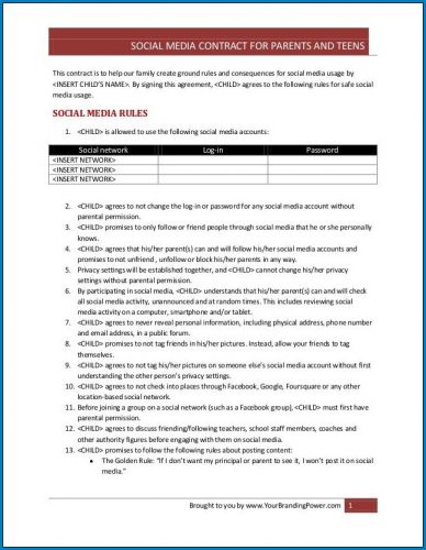 √ Free Printable Parent Child Contract Template