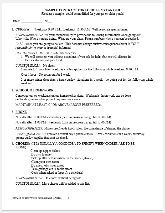  Free Printable Parent Child Contract Template