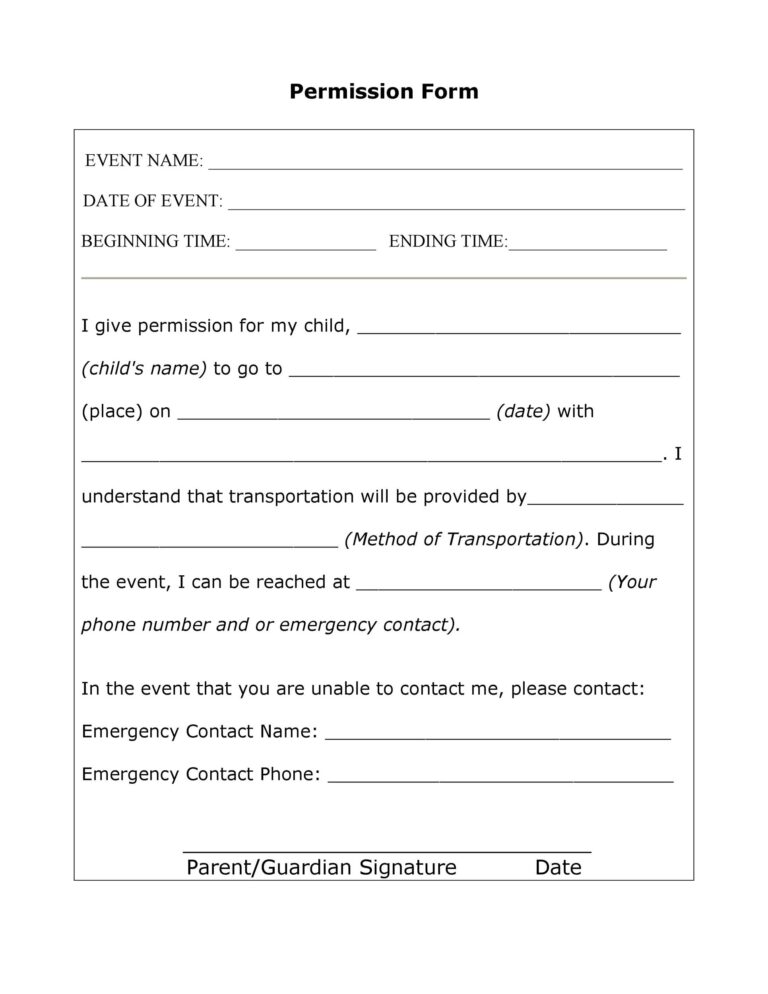 √ Free Printable Parent Permission Form