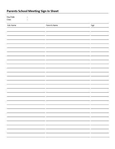 √ Parents School Meeting Sign-in Sheet Template
