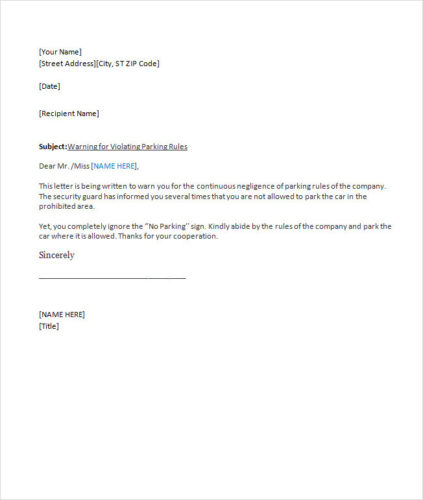 √ Printable Parking Warning Notice Template