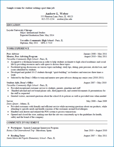 √ Part-time Job Resume Template (Word)