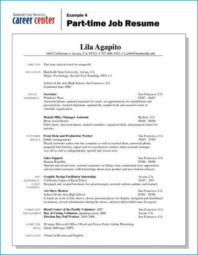 √ Part Time Job Resume Template