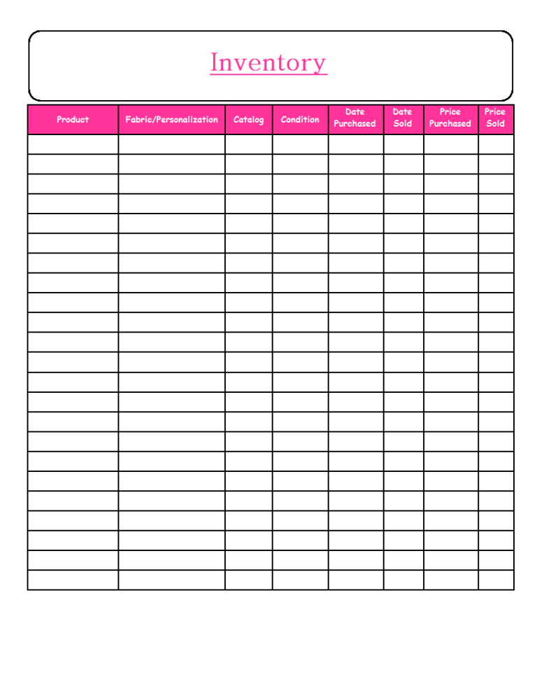 √ Party Attire Inventory Template