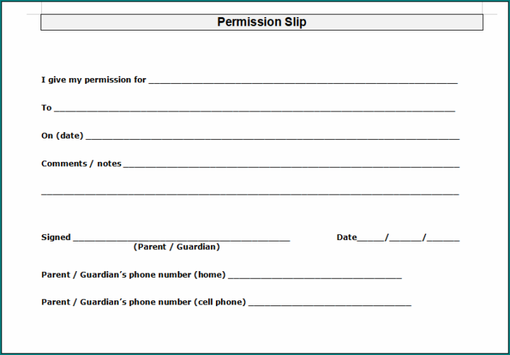 √ Permission Slip Template for School Trip