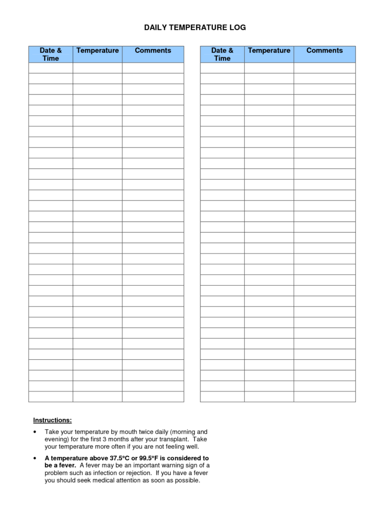 √ Free Personal Temperature Log Template (Excel)