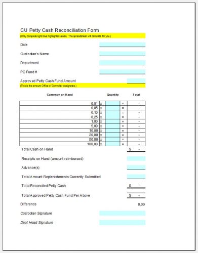 √ Free Printable Petty Cash Reconciliation Form