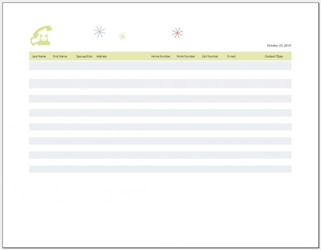 √ Free Printable Phone List Template