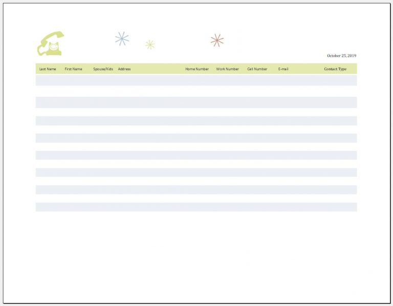 √ Free Printable Phone List Template