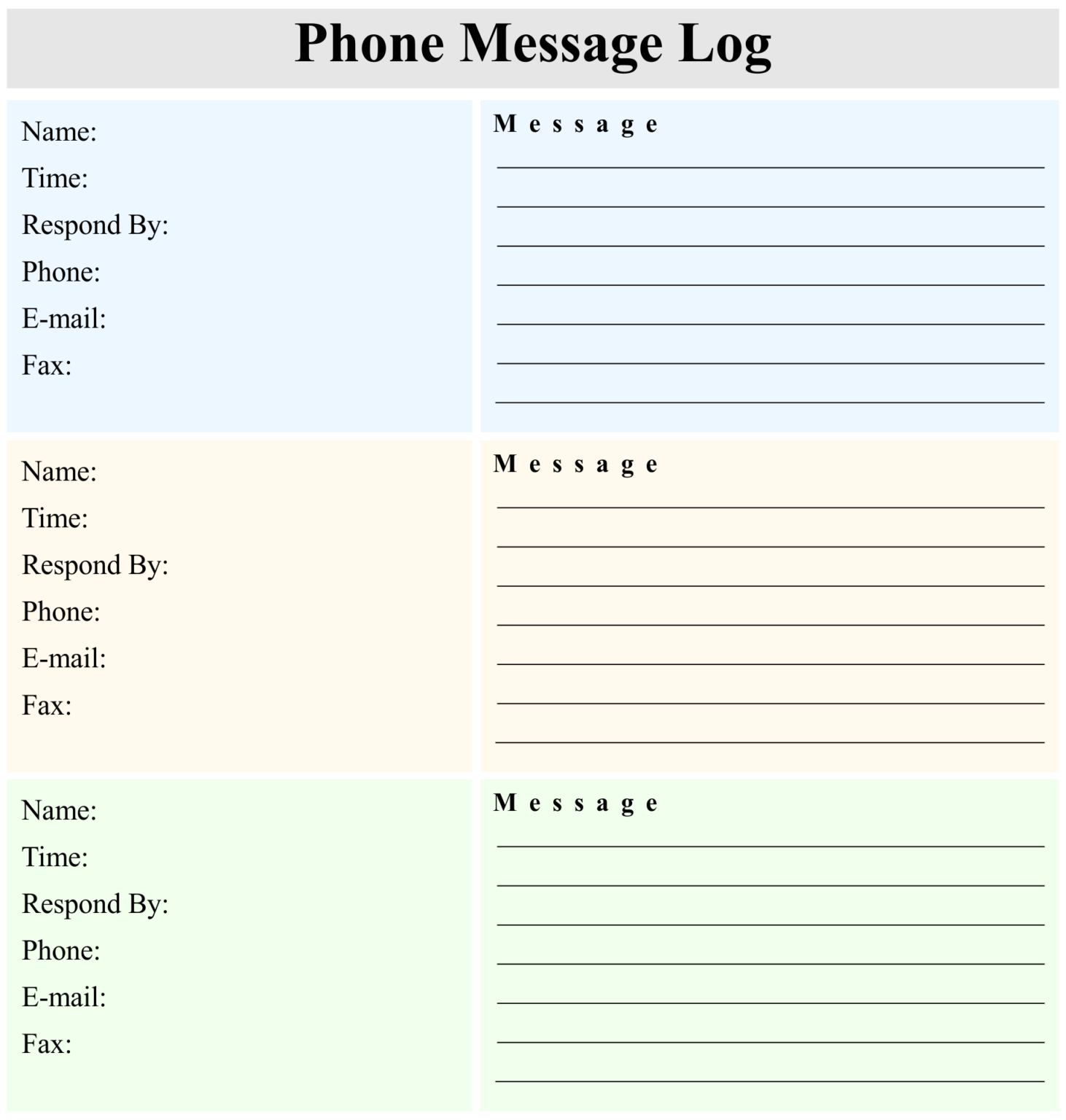 √ Free Phone Message Log Template (Excel)