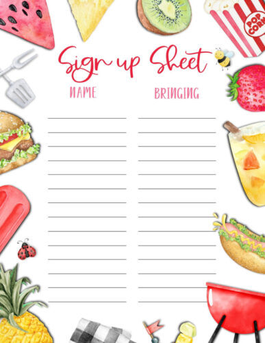 √ Free Picnic Sign-Up Sheet Template (Excel)