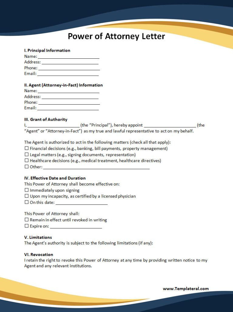√ Free Power of Attorney Letter Template (Word)