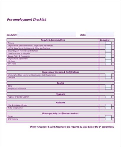 √ Pre-Employment Checklist Template