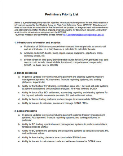 Preliminary Priority List Template | Templateral