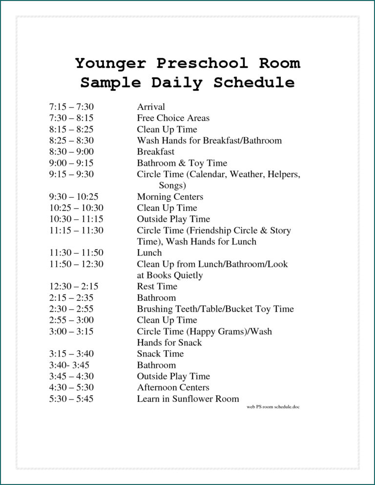 √ Printable Preschool Daily Schedule Template