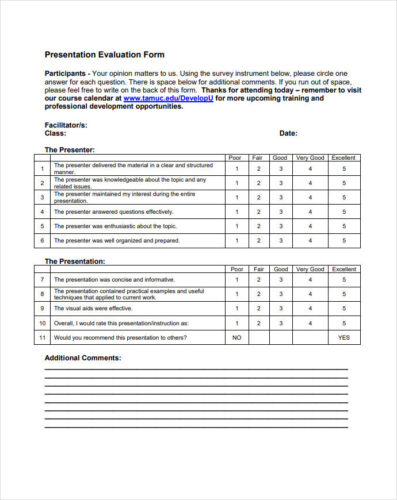 Presentation Evaluation Form | Templateral
