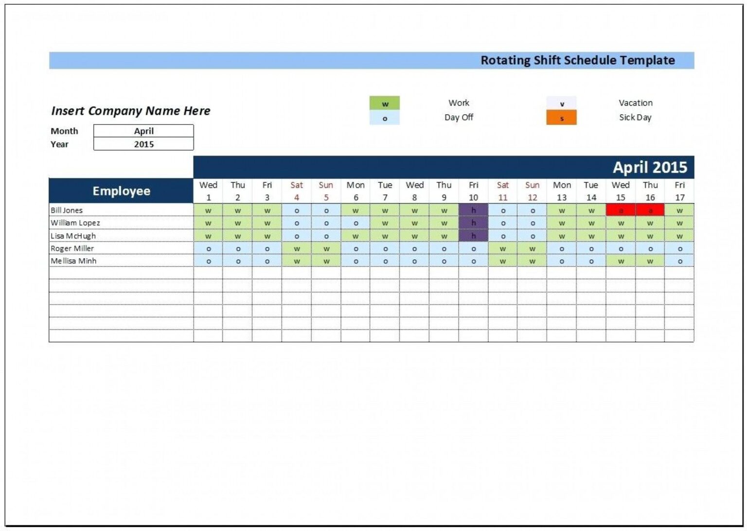√ Printable 4-Shift Schedule Template