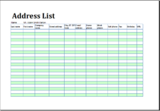 √ Printable Address List Template