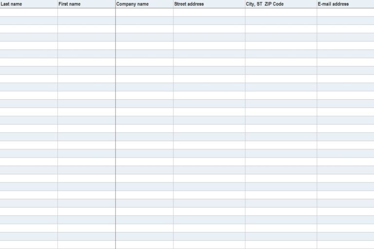 √ Printable Address List Template