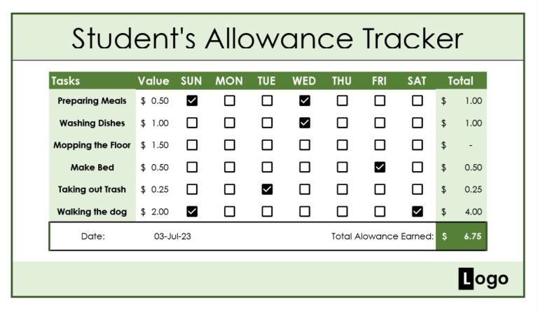 √ Printable Allowance Tracker Template