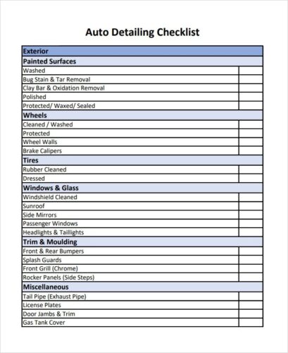 √ Printable Auto Detailing Checklist Template